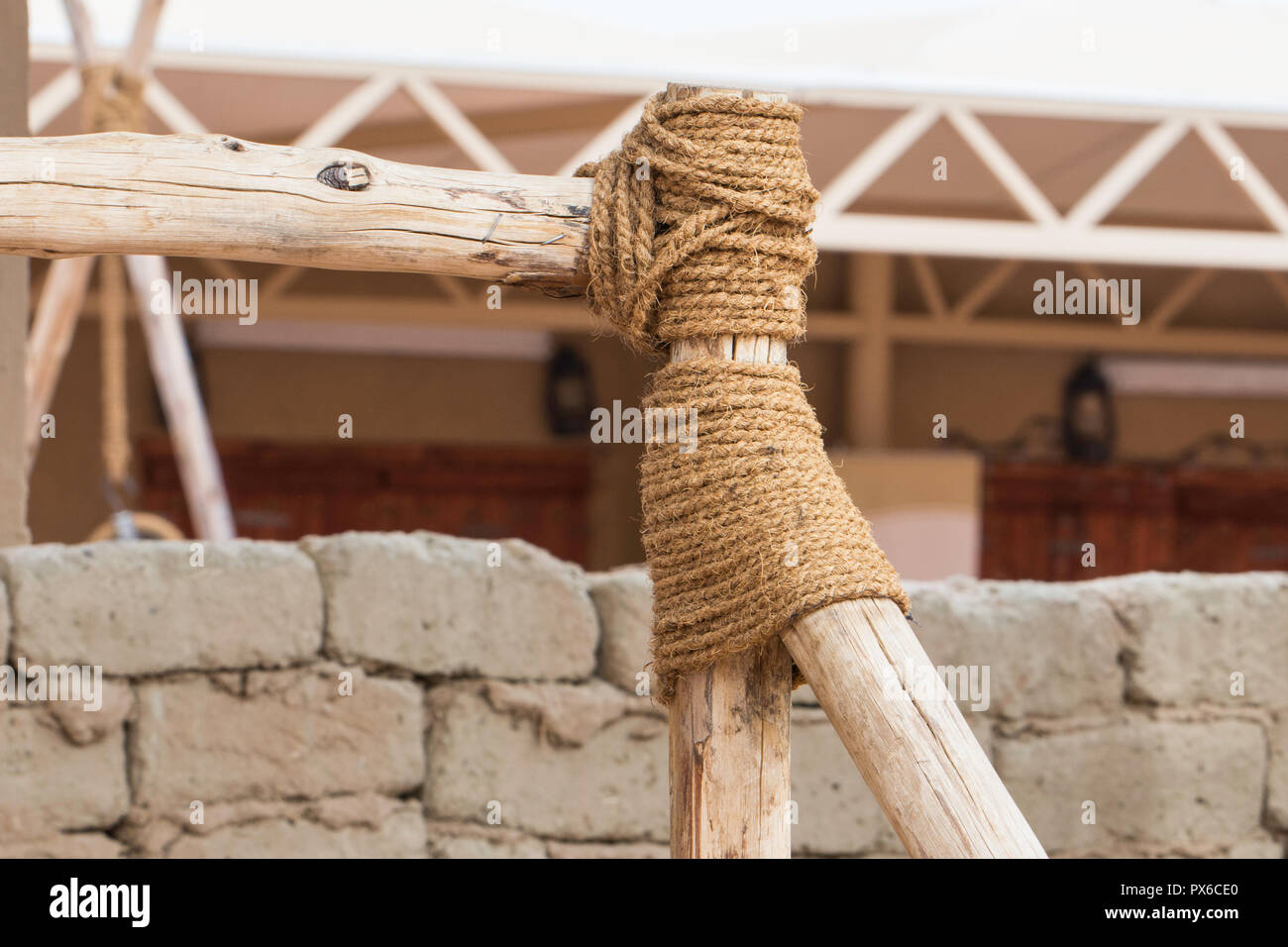 Connect the timber with a rope Stock Photo - Alamy