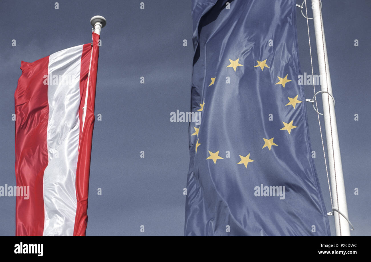 Flag of the European Union and of Austria Stock Photo - Alamy