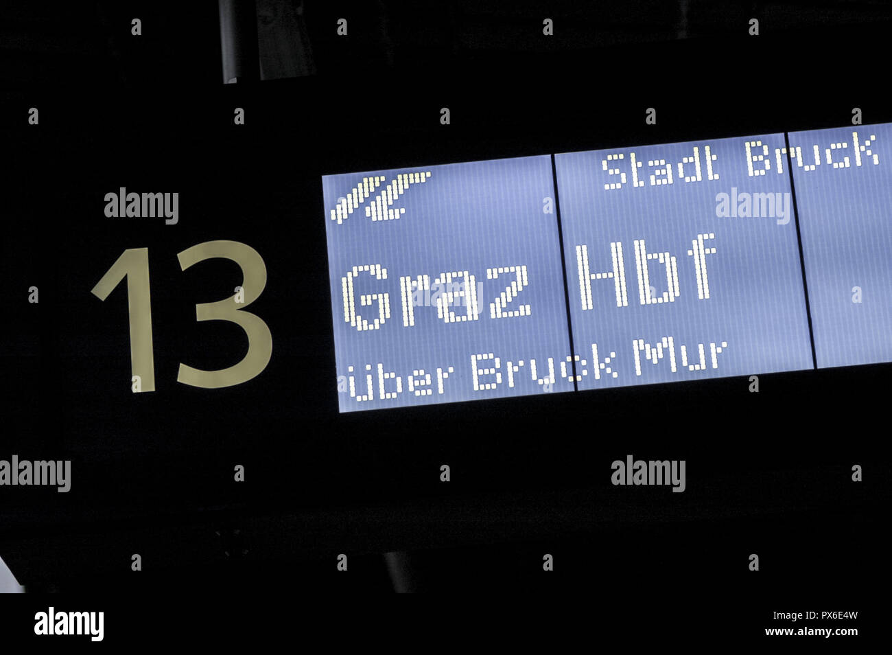 Schedule board, railway station, Graz Hauptbahnhof, Austria, Vienna ...