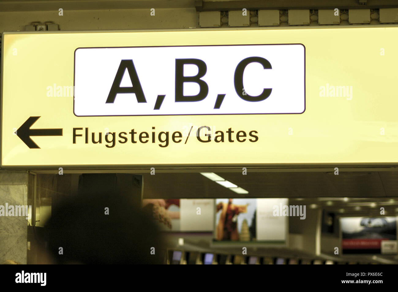 International Airport Vienna at Wien Schwechat, sign, gates, A,B,C ...