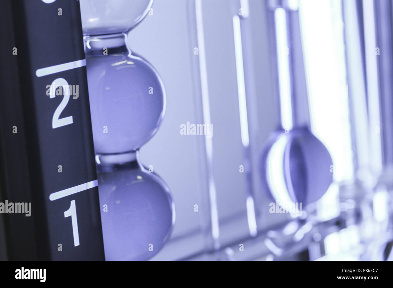 Laboratory, test arrangement, eprouvette with liquid, gadget with ...