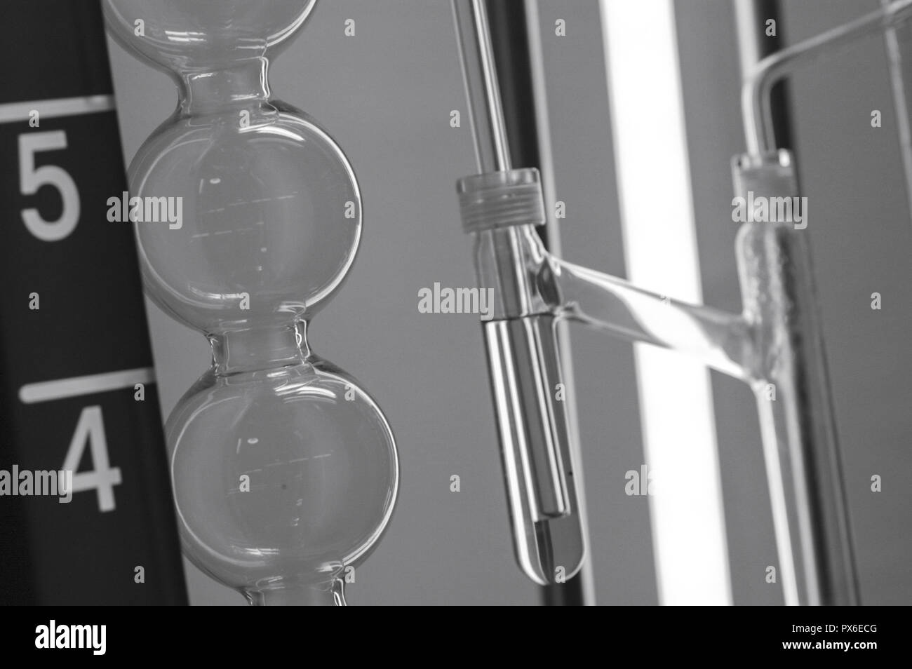 Laboratory, test arrangement, eprouvette with liquid, gadget with ...