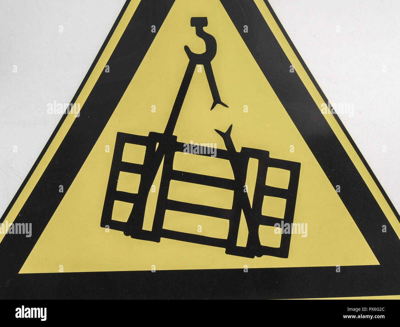 Warning sign load can fall down Stock Photo - Alamy