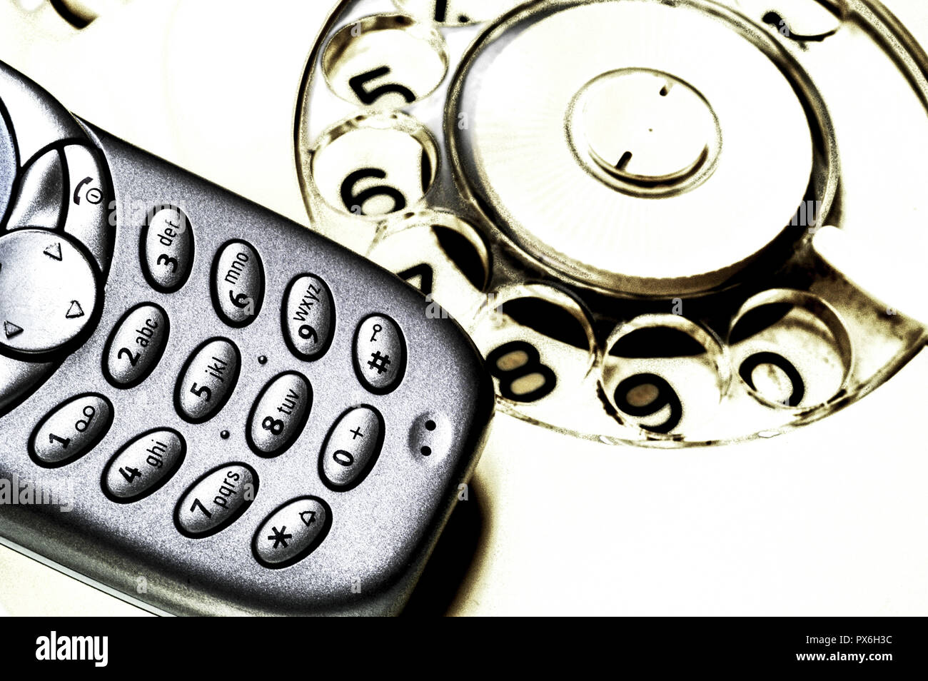 Old telephone with mobile phone Stock Photo - Alamy