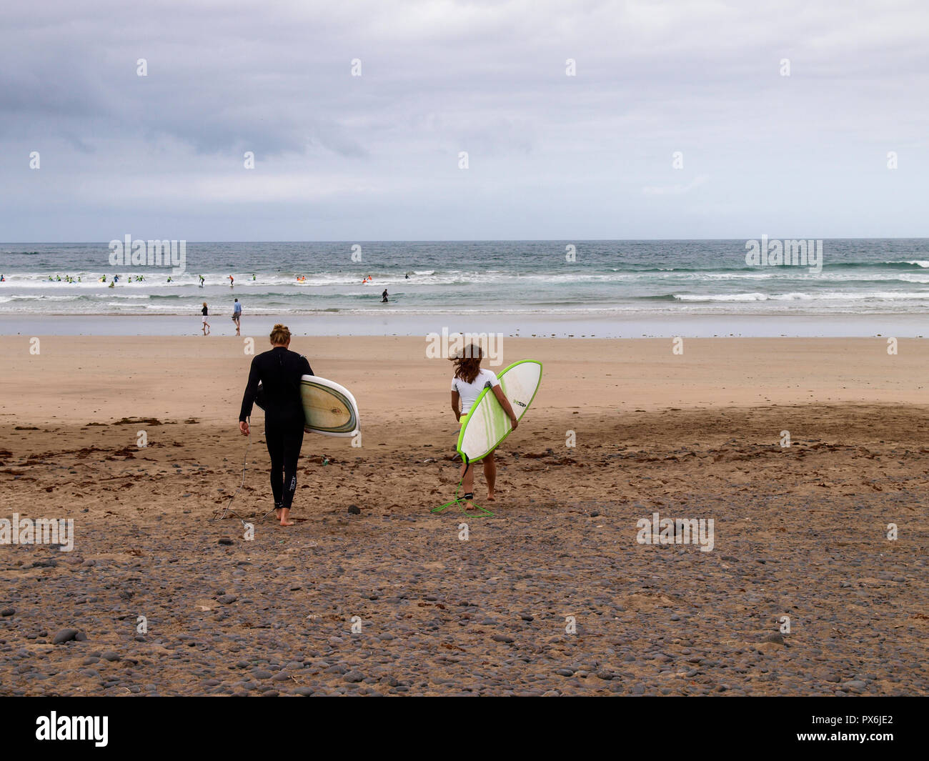 Lanzarote, Spain - June 13, 2017: Famara, surf lessons on the beach ...