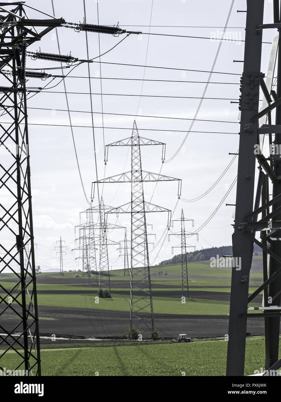 Electricity, power pole, high-voltage line, Austria, Lower Austria ...