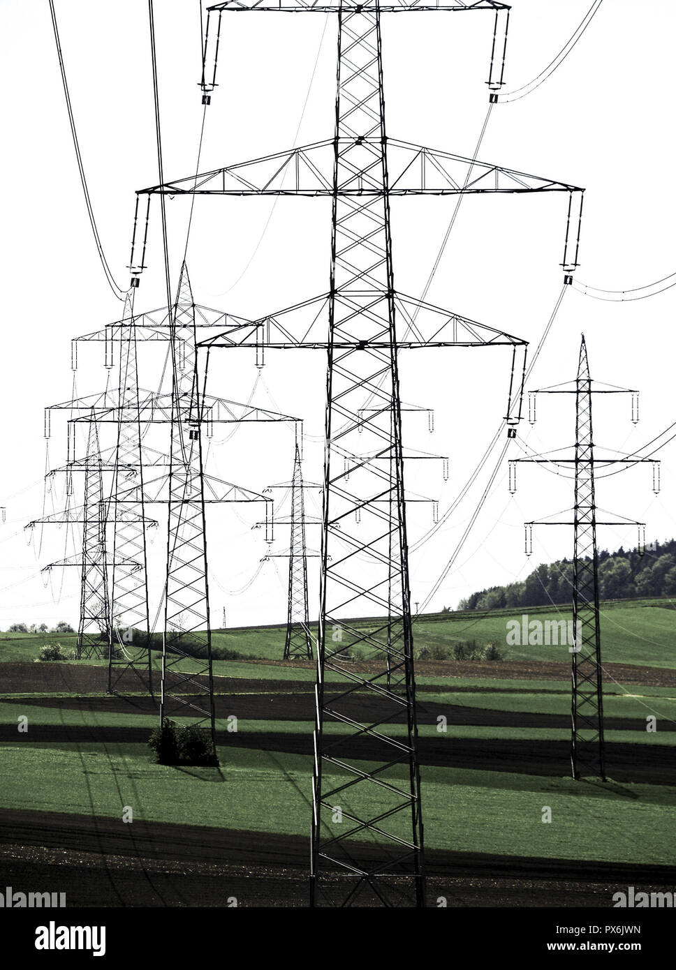 Electricity, power pole, high-voltage line, Austria, Lower Austria ...