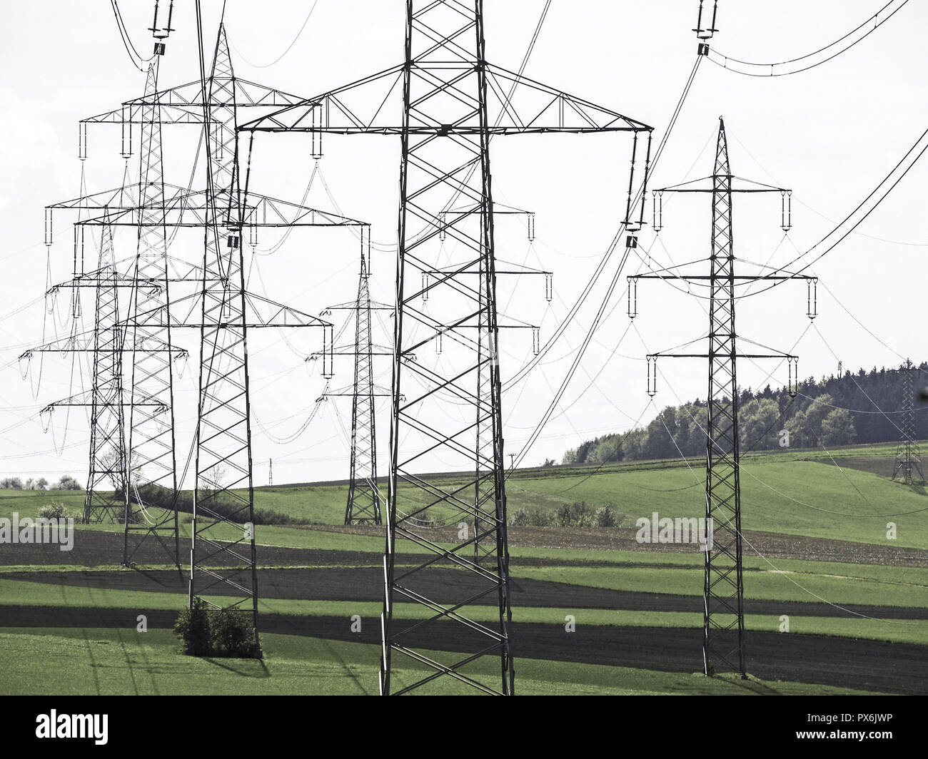 Electricity, power pole, high-voltage line, Austria, Lower Austria ...