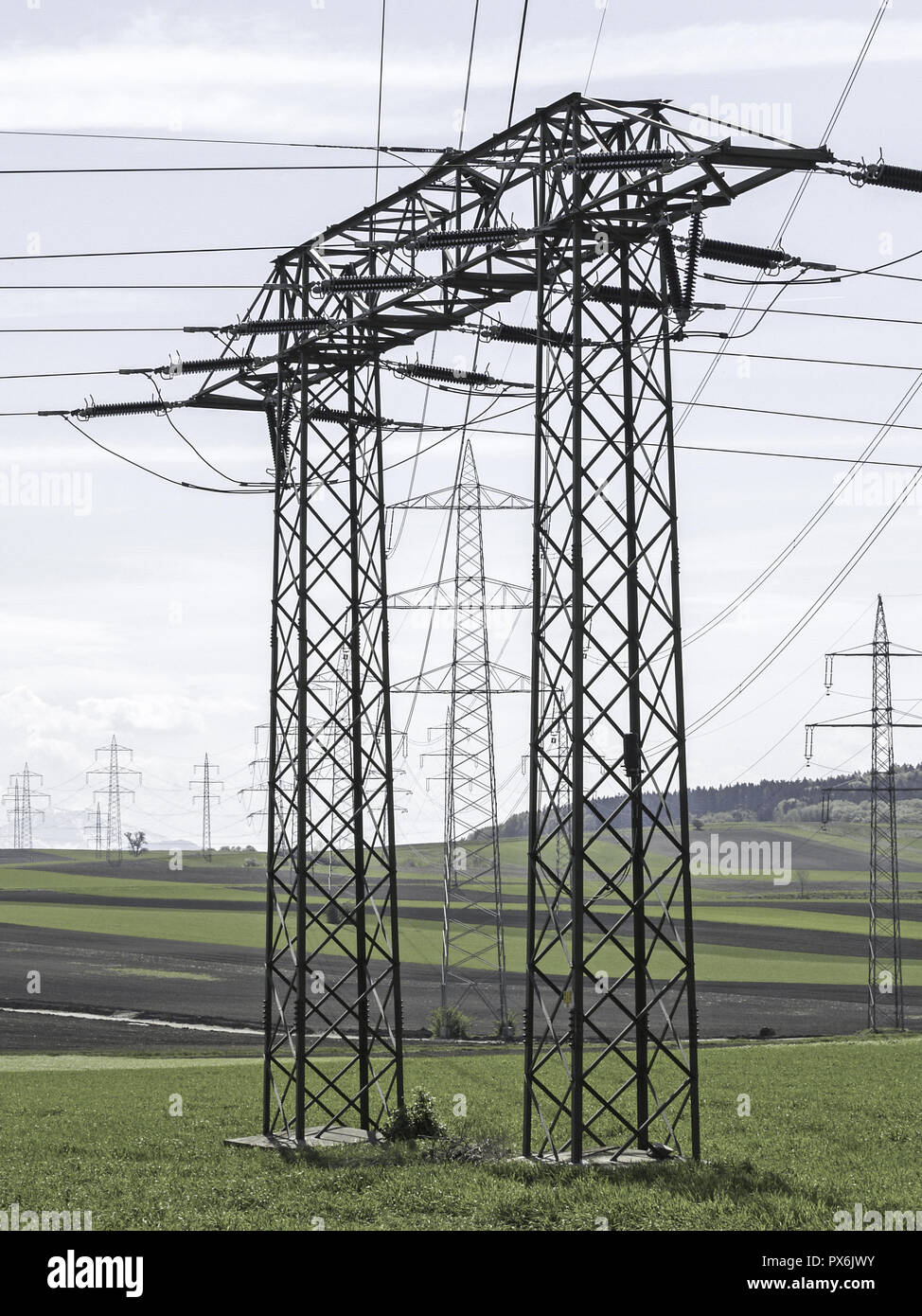 Electricity, power pole, high-voltage line, Austria, Lower Austria ...