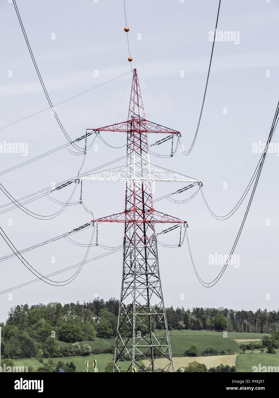 Electricity, power pole, high-voltage line, Austria, Lower Austria ...