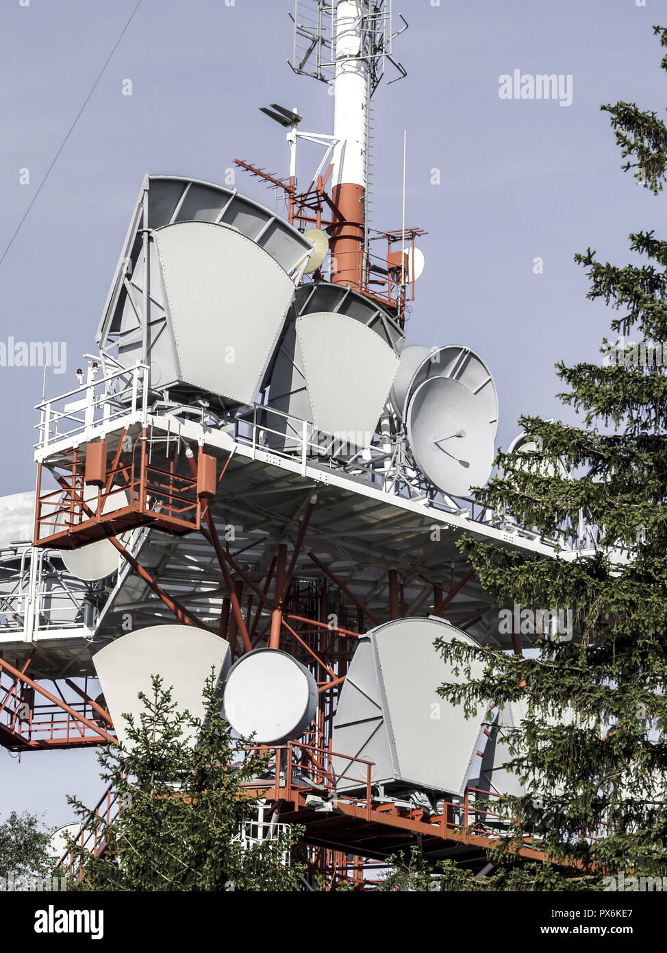 Radio tower with satellite dish Stock Photo - Alamy