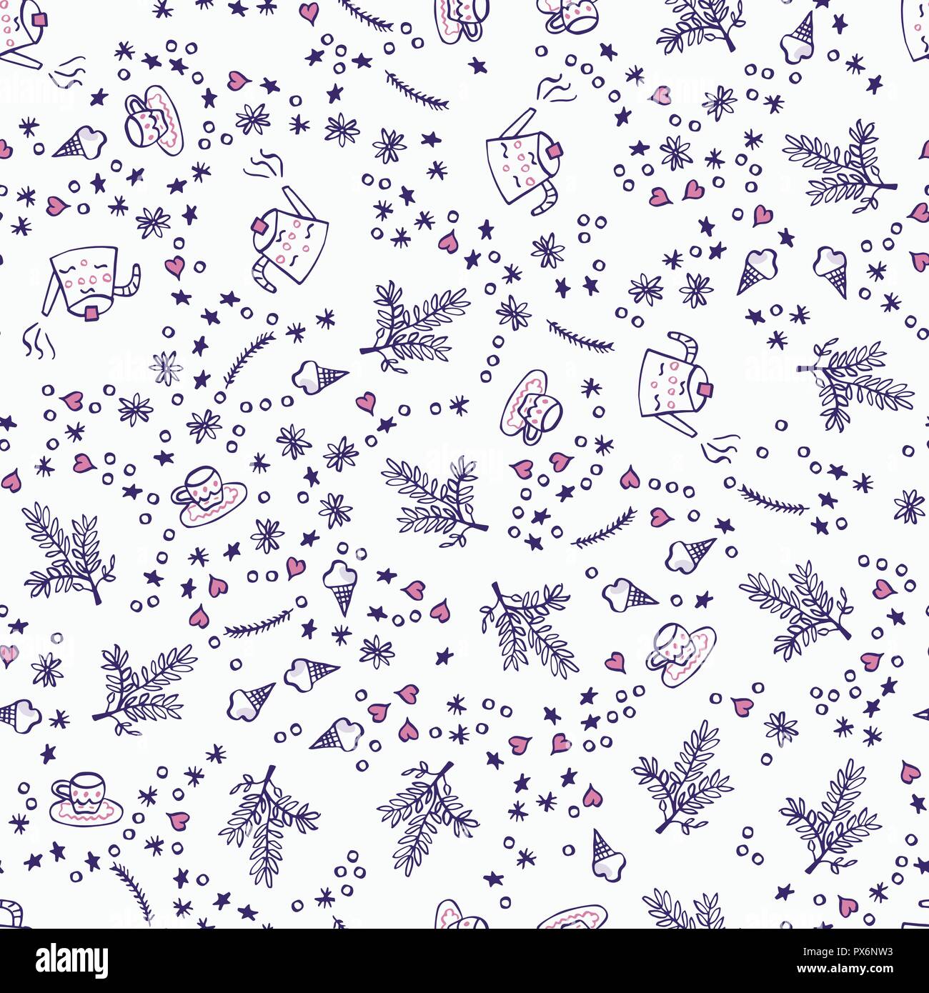 Tea time seamless pattern in purple and pink colors Stock Vector Image ...