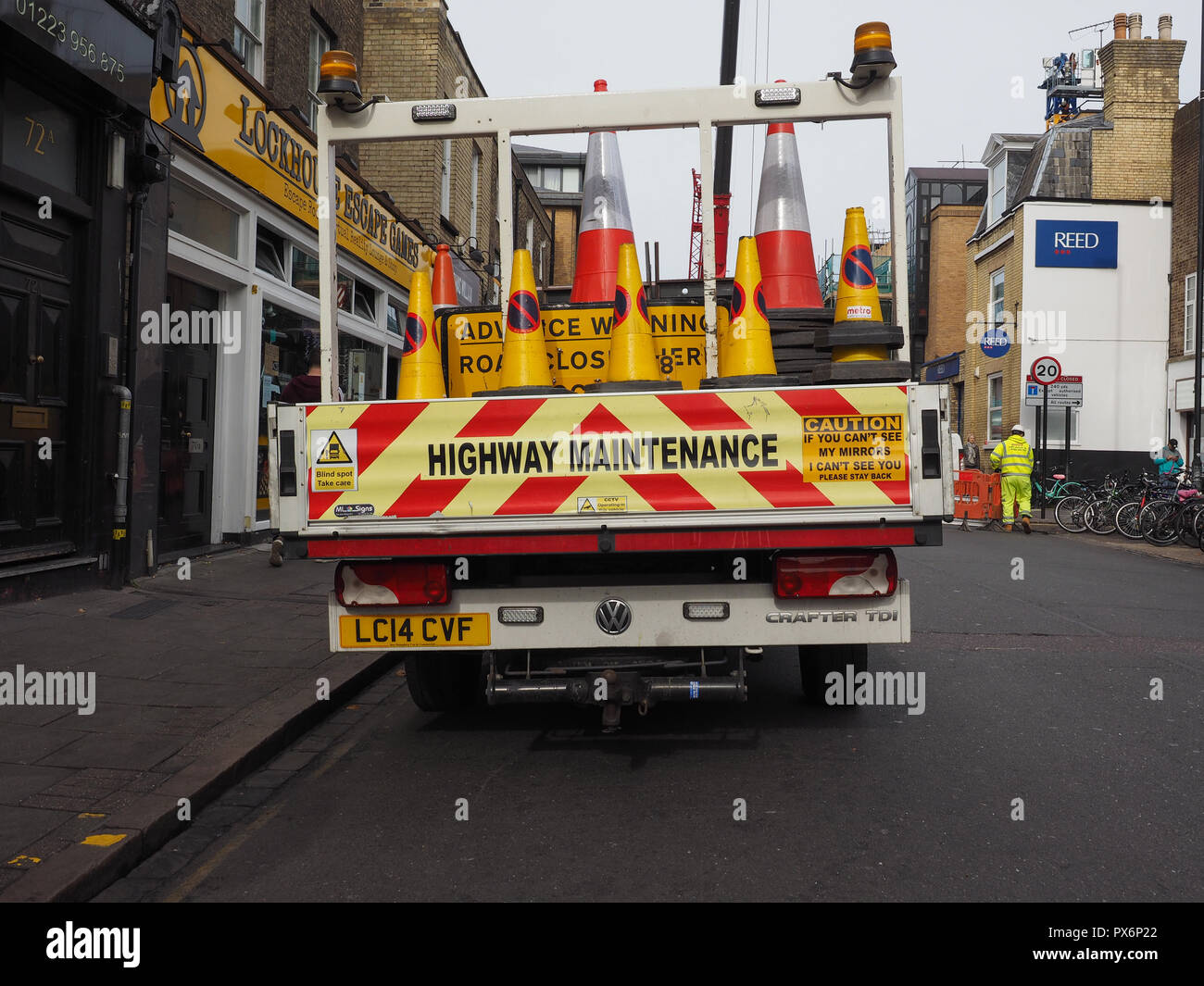 CAMBRIDGE, UK - CIRCA OCTOBER 2018: highway maintenance road works ...