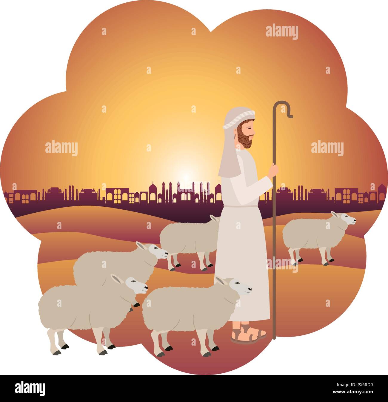 Shepherd with sheeps manger character Stock Vector Image & Art - Alamy