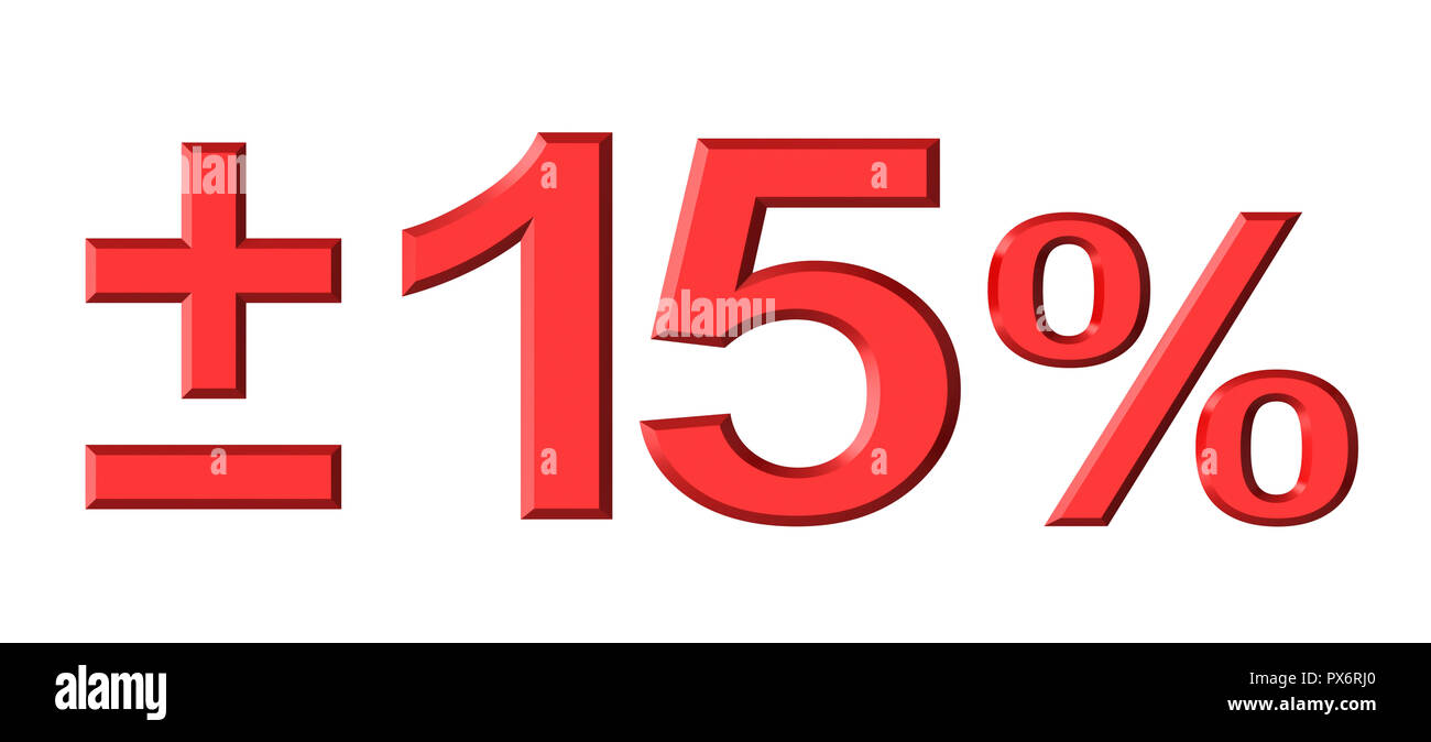 3d render of fifteen percent text with plus and minus isolated over ...