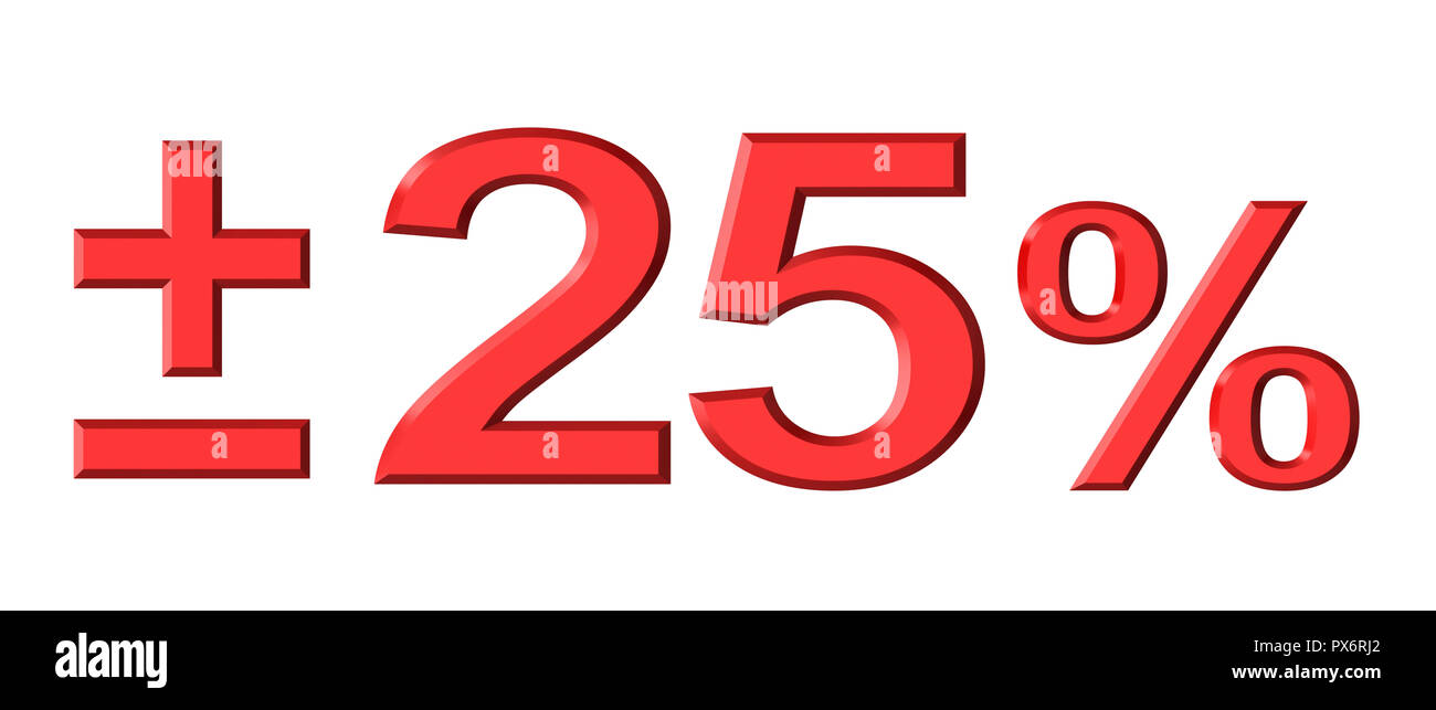 3d render of twenty five percent text with plus and minus isolated over ...