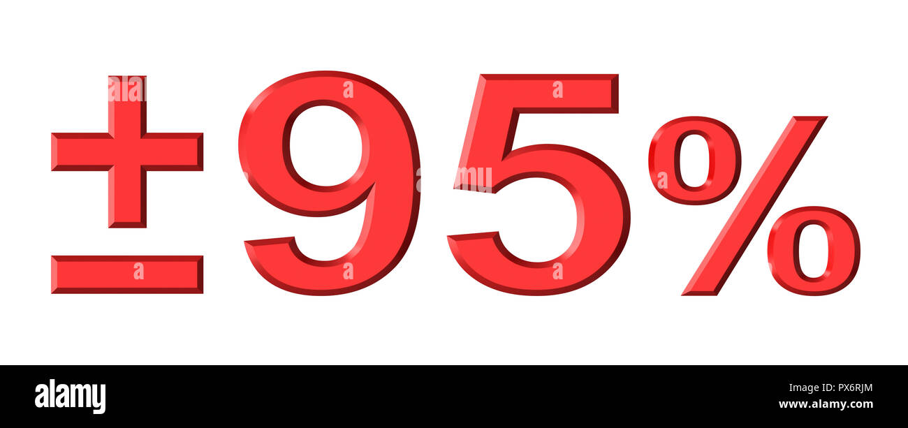 3d render of ninety five percent text with plus and minus isolated over ...