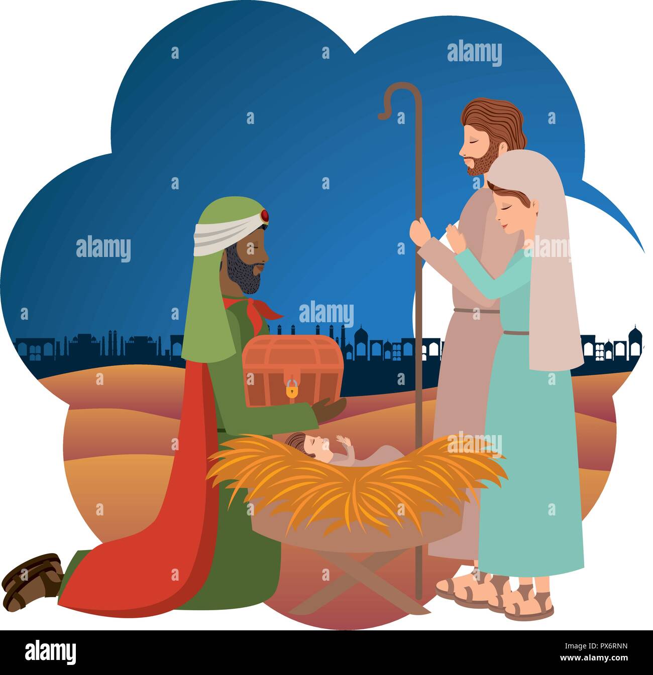 holy family with wise man manger characters Stock Vector Image & Art ...