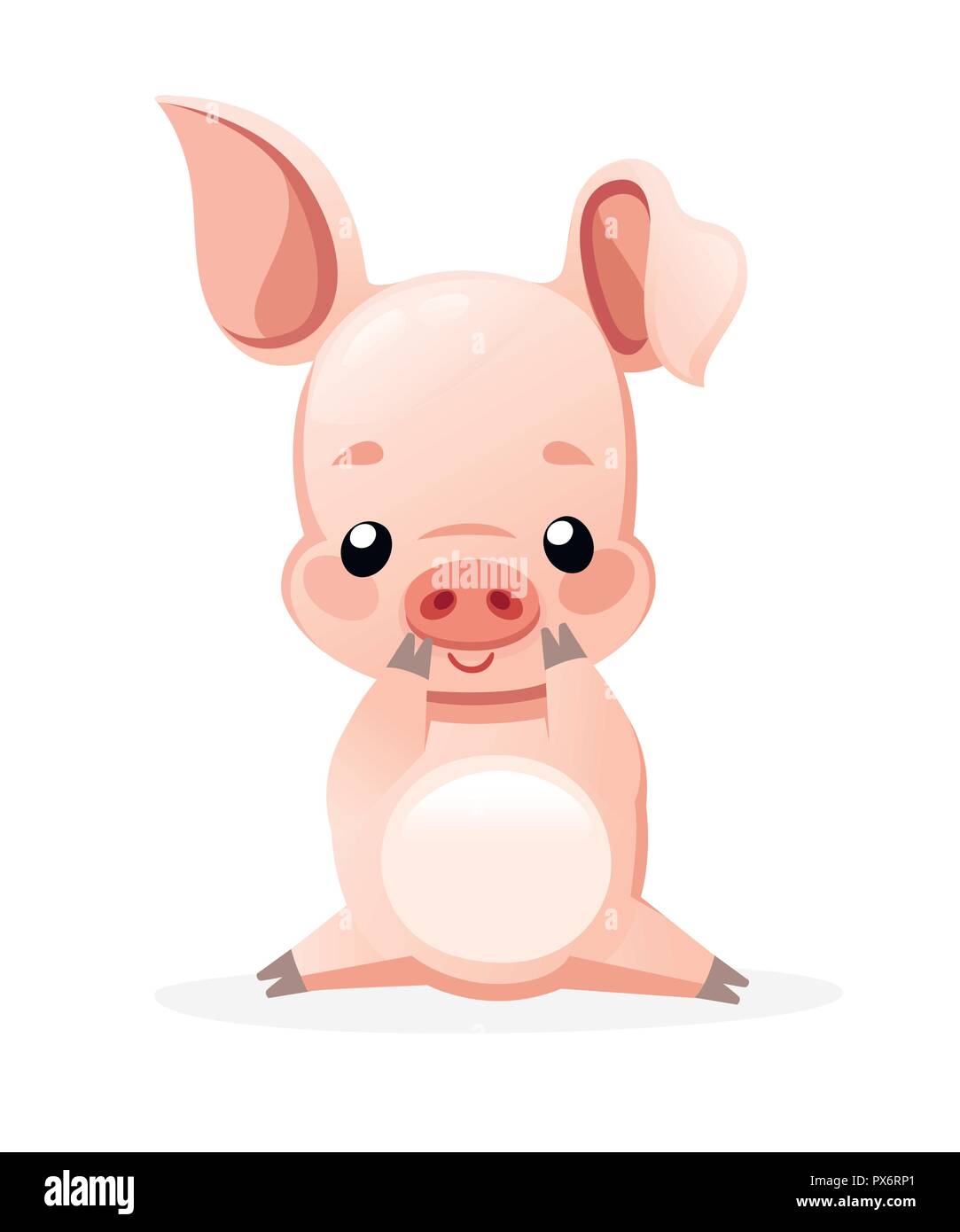 Cute pig. Cartoon character design. Happy little pig sit. Flat vector ...