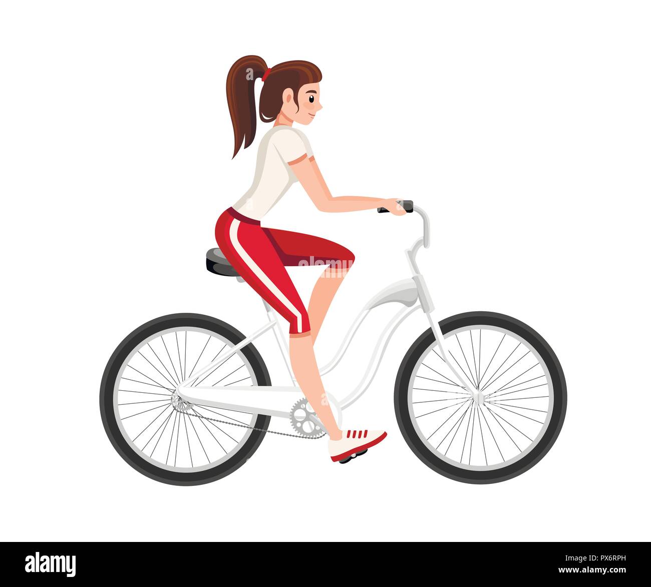Beautiful women riding bicycle. With bicycle and girl in sportswear ...
