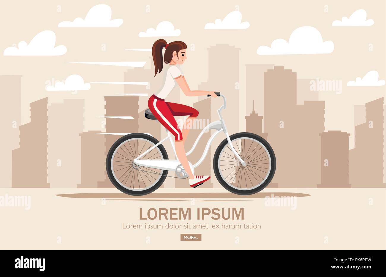 Beautiful women riding bicycle. With bicycle and girl in sportswear ...