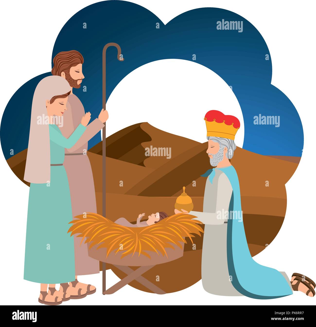 holy family with wise man manger characters Stock Vector Image & Art ...