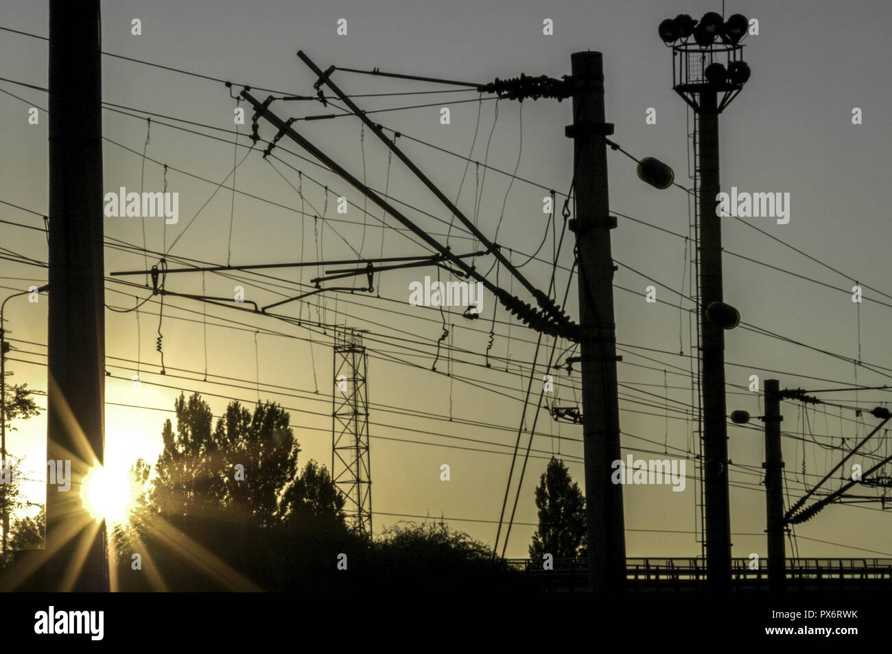 Overhead contact line, Romania, Black Sea Coast, Constanta area Stock ...