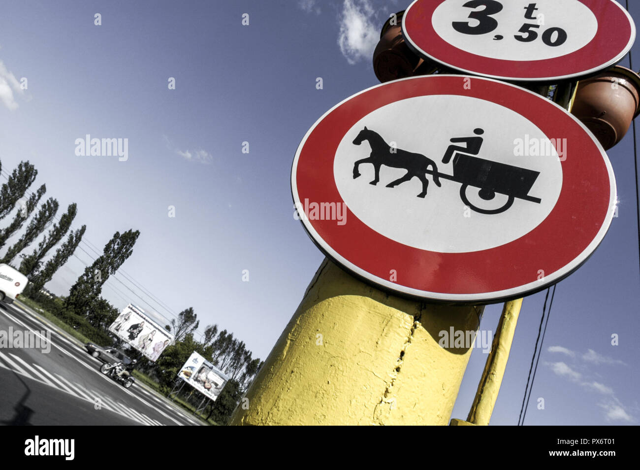 Black Sea Coast, tourist resort Mamaia, no driving sign for horse ...