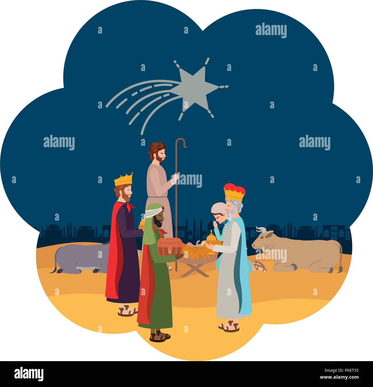 holy family with wise kings manger characters Stock Vector Image & Art ...