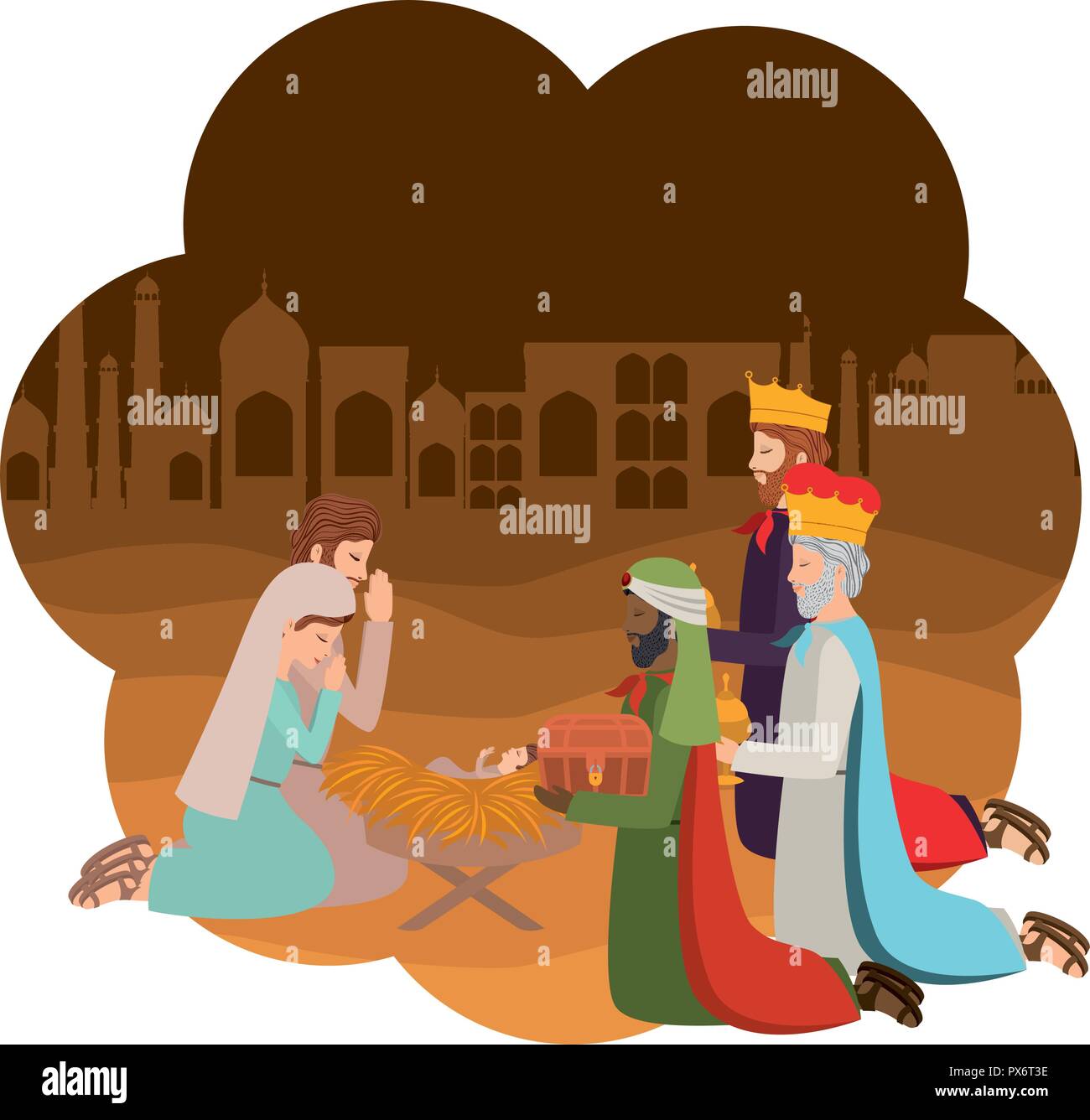 holy family with wise kings manger characters Stock Vector Image & Art ...