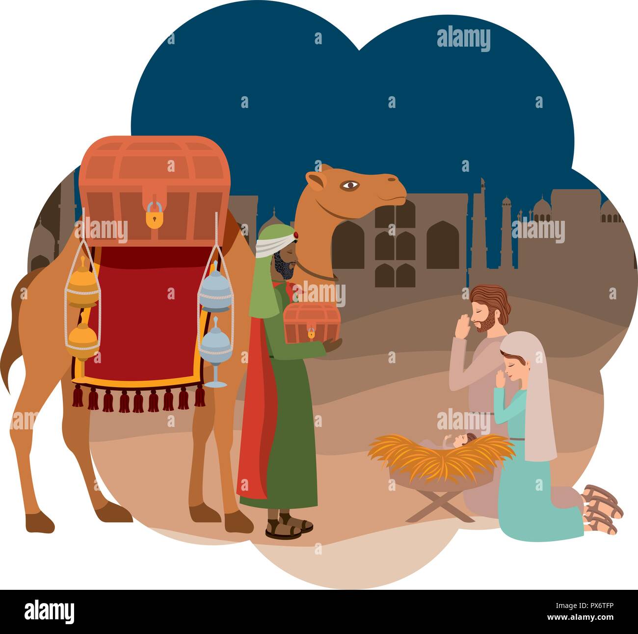 holy family with wise man manger characters Stock Vector Image & Art ...