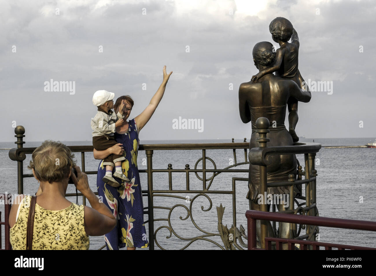 Odessa, harbour, statue wife of a sailor with child, Ukraine, Southern ...