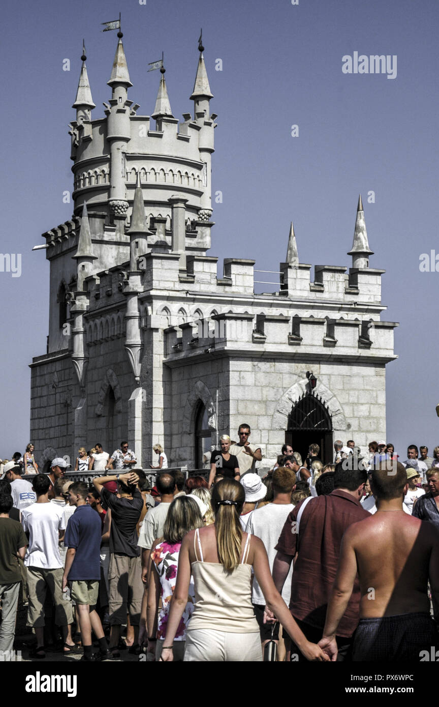 Crimea, castle swallows nest, tourists, Ukraine, Jalta area Stock Photo ...