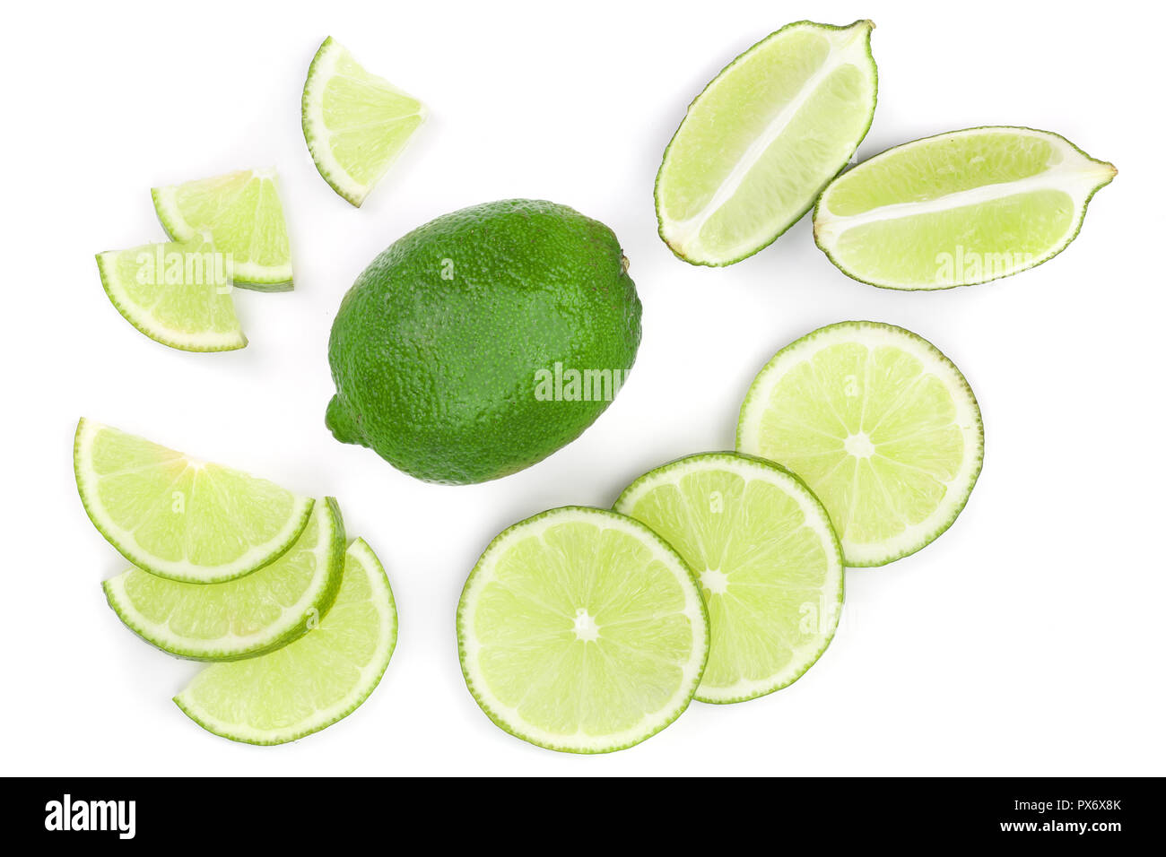 sliced lime isolated on white background. Top view. Flat lay pattern ...
