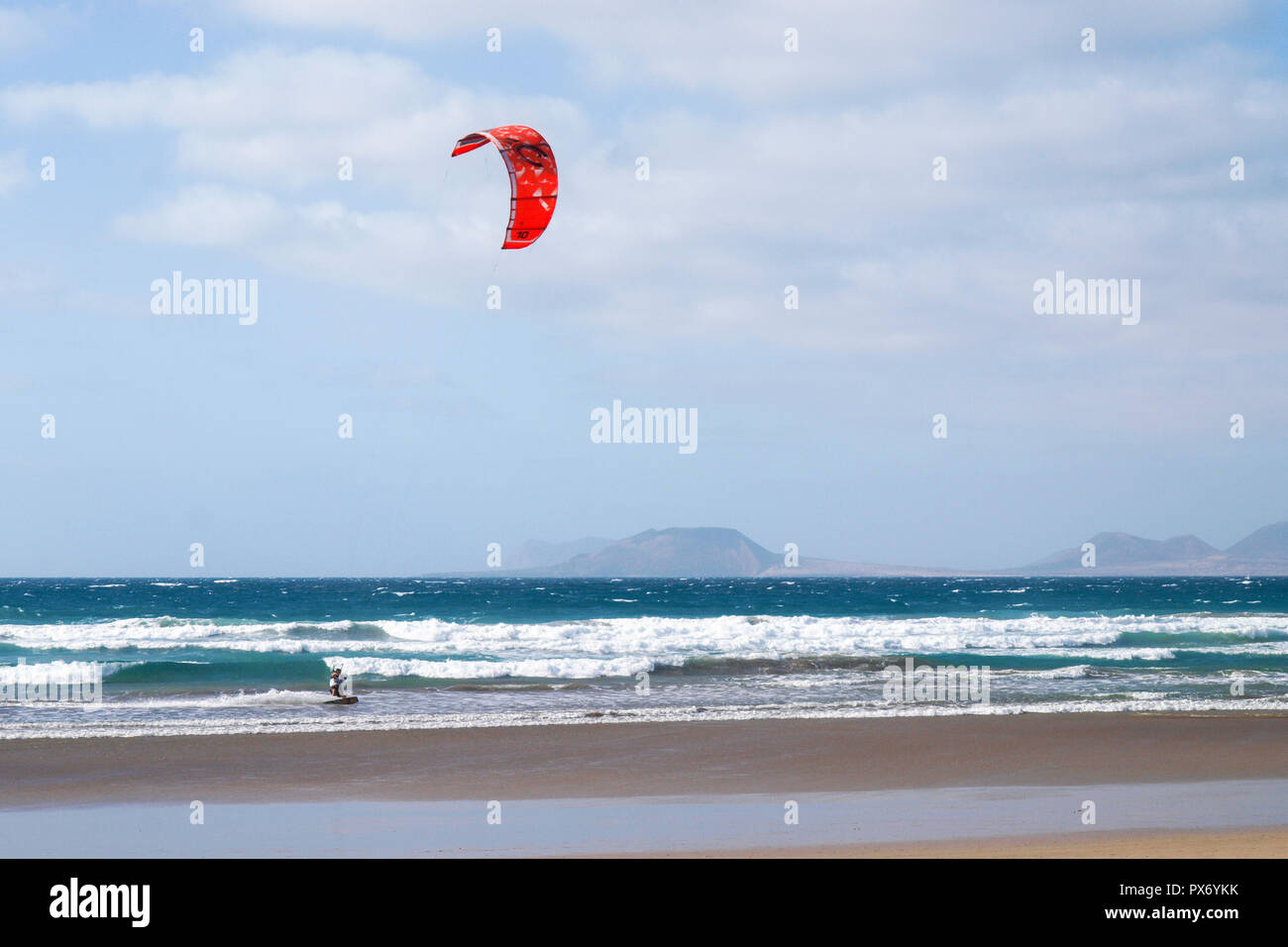 Lanzarote, Spain - June 4, 2017: Kitesurf at Famara beach Stock Photo ...