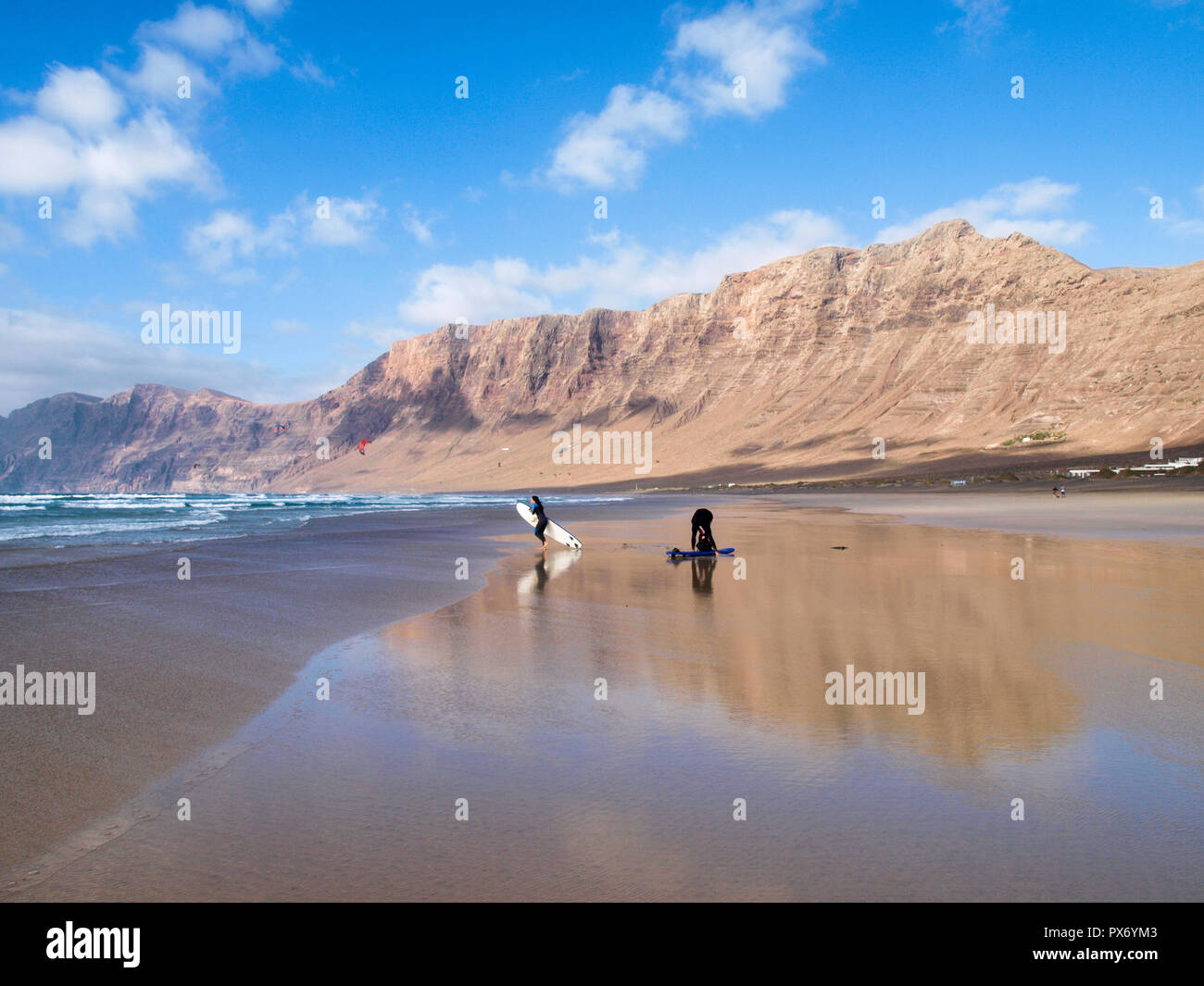 Lanzarote, Spain - June 4, 2017: Kitesurf at Famara beach Stock Photo ...