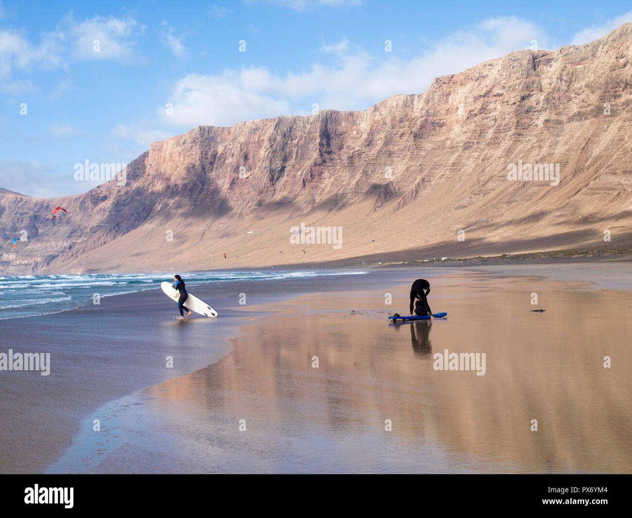 Lanzarote, Spain - June 4, 2017: Kitesurf at Famara beach Stock Photo ...