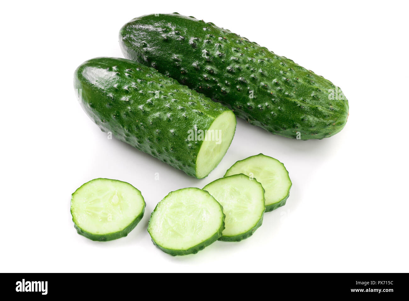Cucumber slices isolated on white background. Top view. Flat lay ...