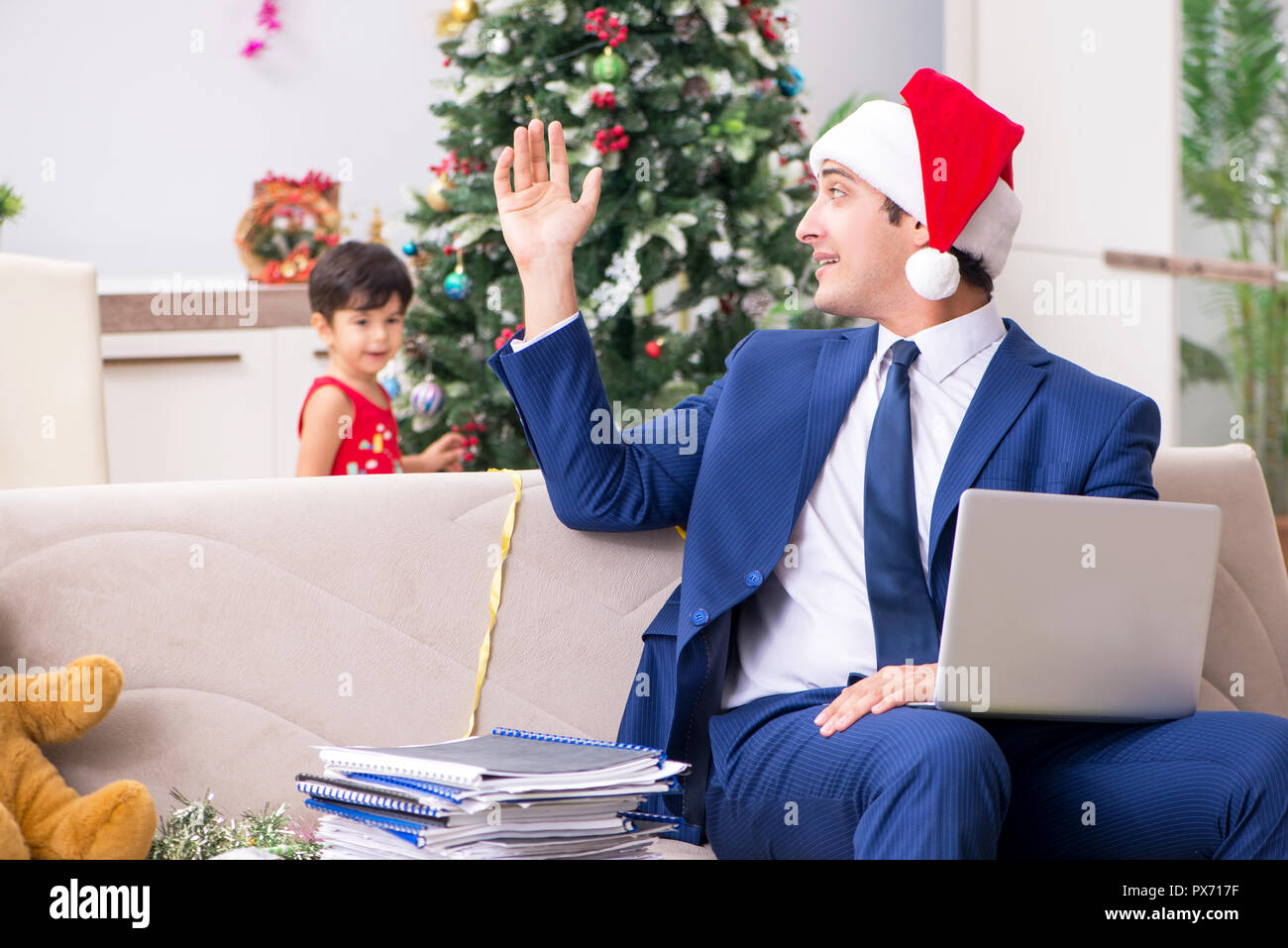 Busy employee working from home Stock Photo - Alamy