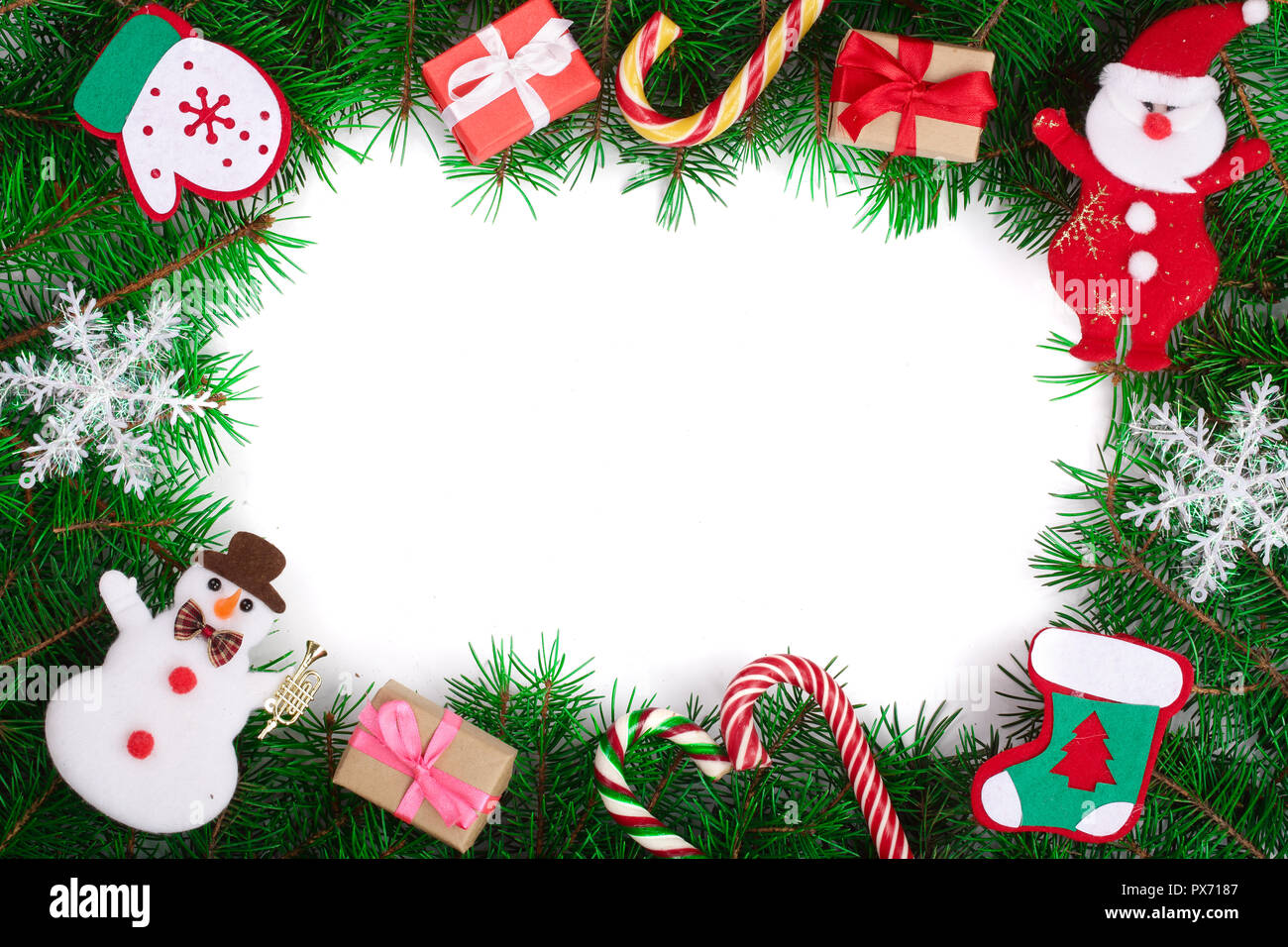 Christmas frame decorated isolated on white background with copy space ...