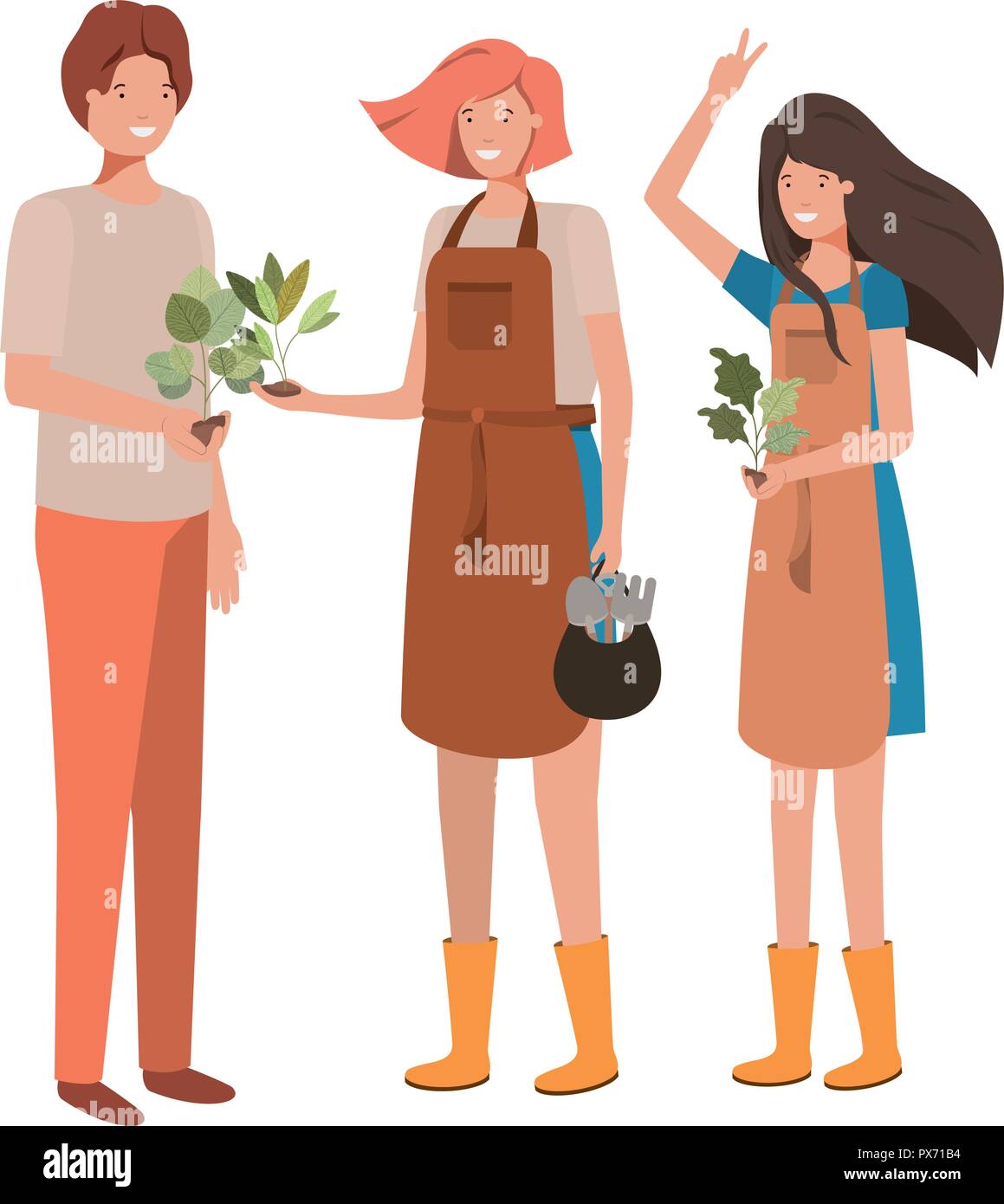 Woman character planting tree Cut Out Stock Images & Pictures - Alamy