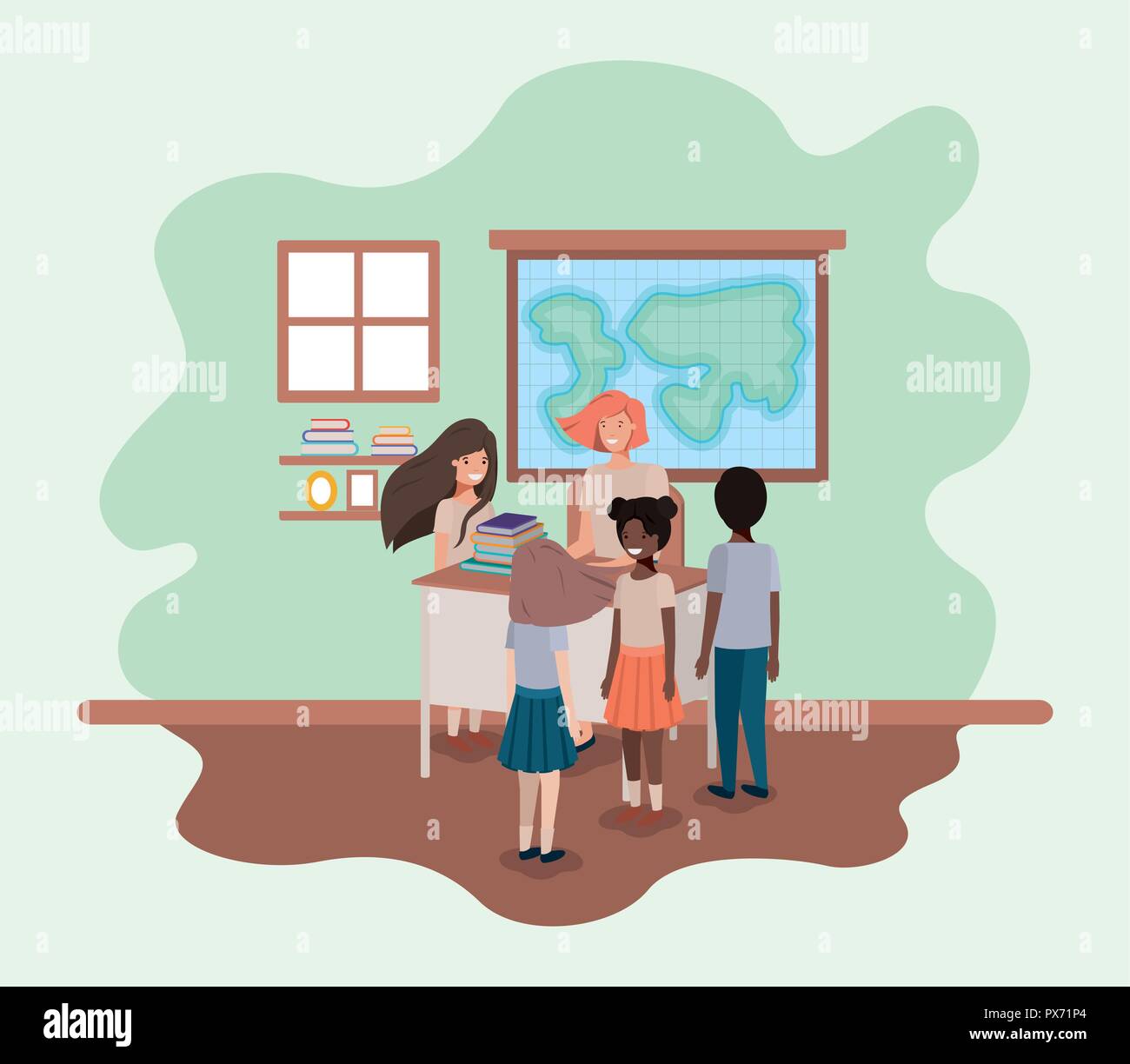 female teacher in the geography class with students Stock Vector Image ...