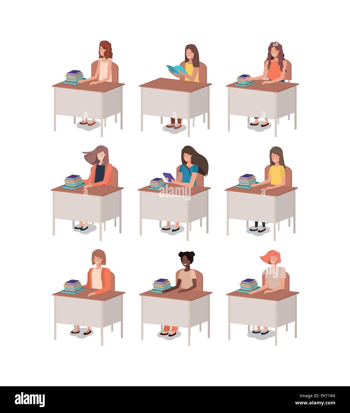 group of women sitting in desk Stock Vector Image & Art - Alamy