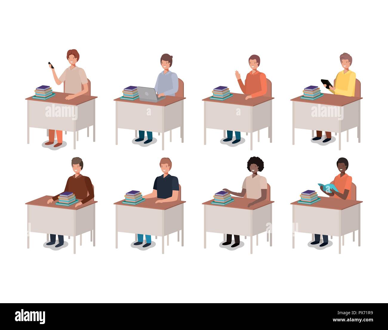 men using technology and reading in desk Stock Vector Image & Art - Alamy