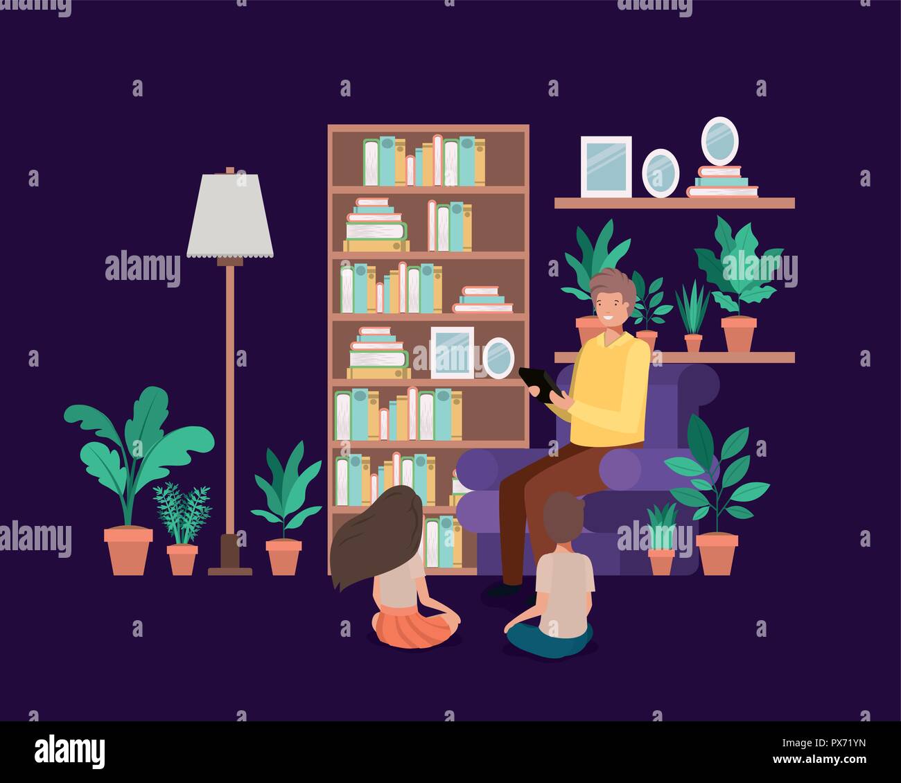 man with children in living room avatar character Stock Vector Image ...