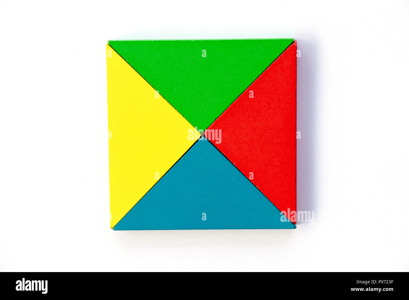 Wooden colorful toy block in triangle shape build to square design on ...