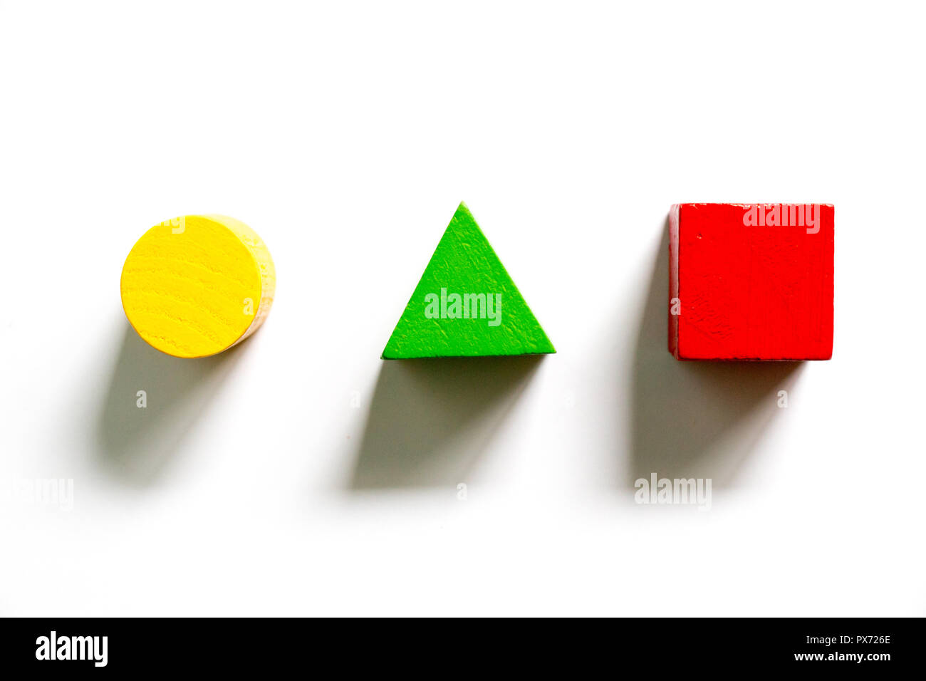 Set of colorful wooden shape toy (Square, triangle, round) on white ...