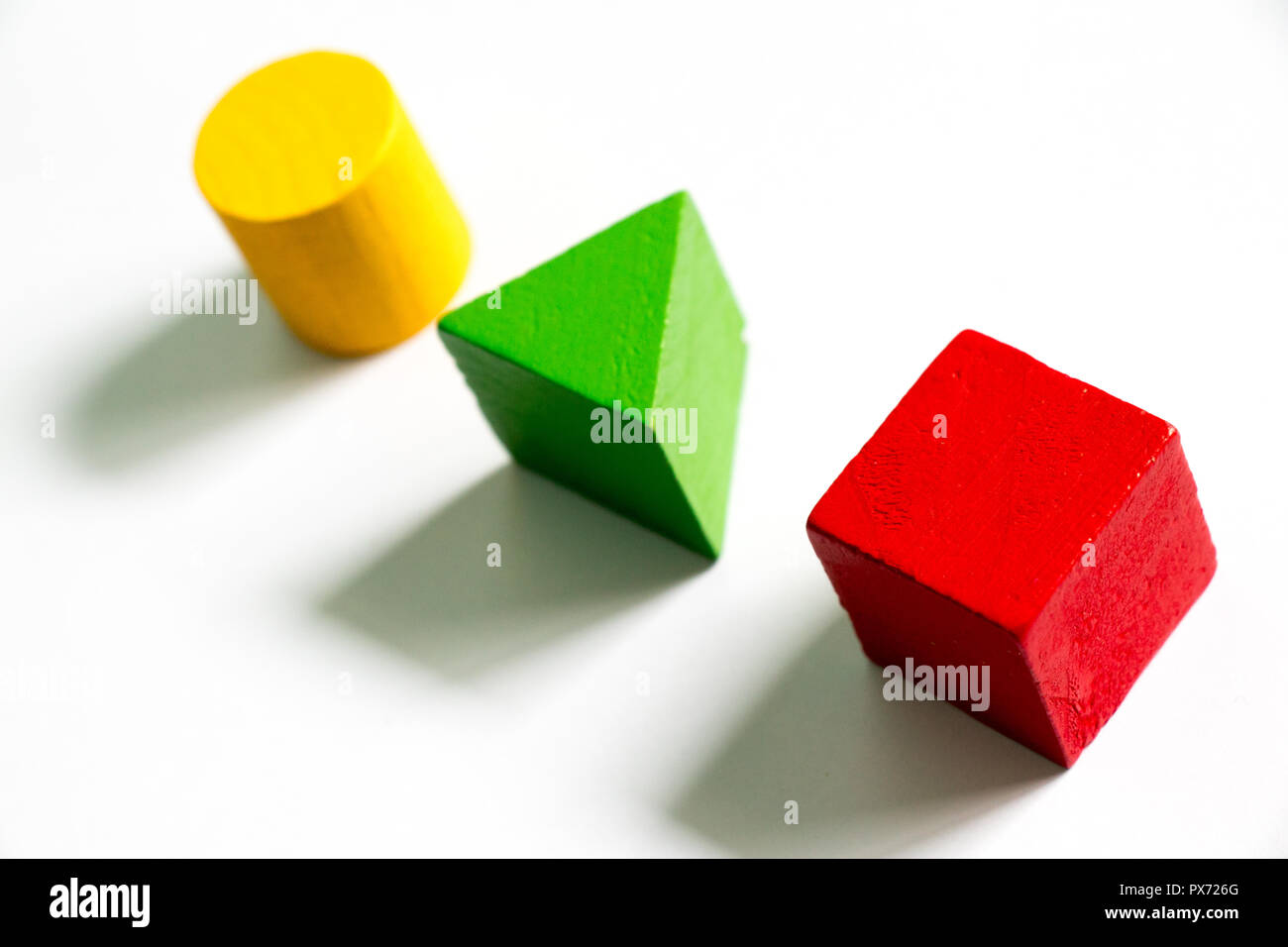 Set of colorful wooden shape toy (Square, triangle, round) on white ...