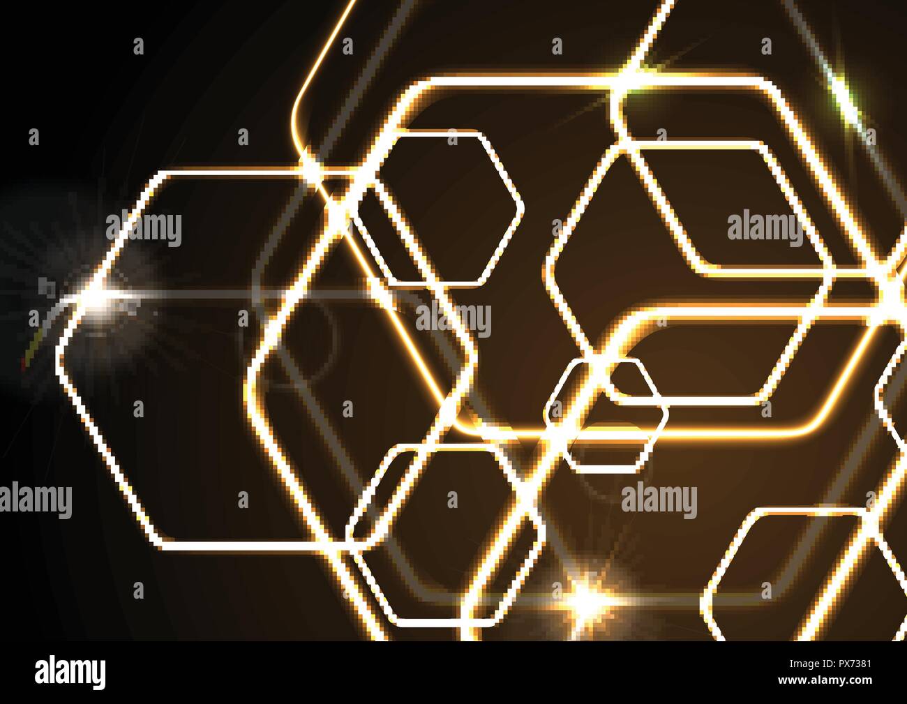 Glowing orange neon abstract hexagons background. Vector template ...