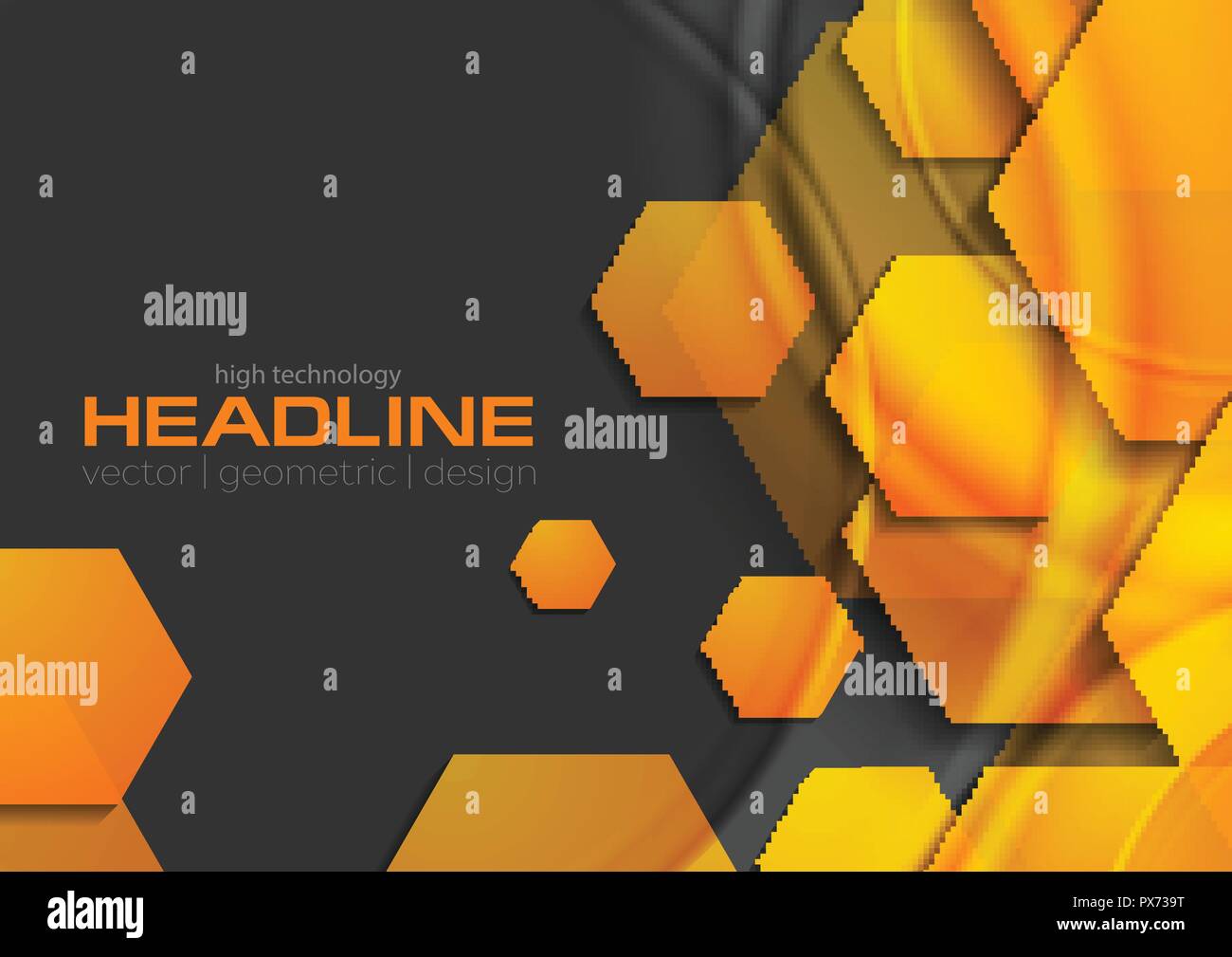 Abstract orange glossy shiny tech background with hexagons. Vector ...